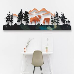 metal deer wall art forest deer wall decor, 15.7”x4.5”iron deer rustic hunting wall decor,laser cut forest cabin deer hanging kit decor for home office living room bedroom