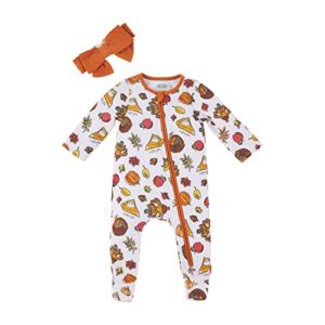 mud pie girls' thanksgiving turkey sleeper and headband set, pink, 3 months/6 months