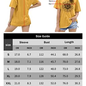 ORANDESIGNE Women’s Casual Graphic Print Short Sleeve Tunic Tops Round Neck Tee Oversized Sunflower T Shirts