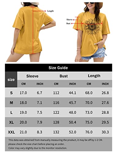 ORANDESIGNE Women’s Casual Graphic Print Short Sleeve Tunic Tops Round Neck Tee Oversized Sunflower T Shirts