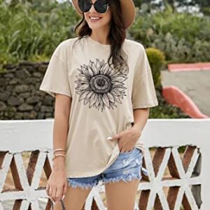 ORANDESIGNE Women’s Casual Graphic Print Short Sleeve Tunic Tops Round Neck Tee Oversized Sunflower T Shirts