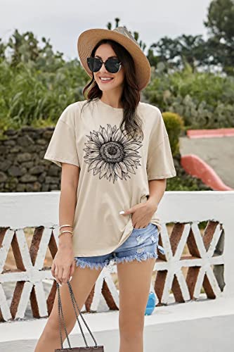 ORANDESIGNE Women’s Casual Graphic Print Short Sleeve Tunic Tops Round Neck Tee Oversized Sunflower T Shirts