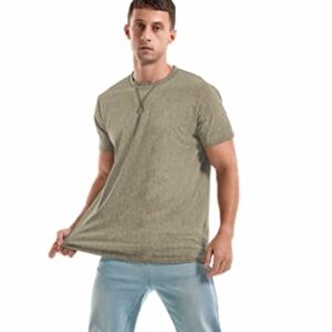 KLIEGOU Men's T-Shirts - Elasticity Cotton Crew Neck Tees 2166 ArmyGreen