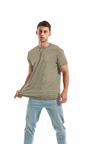 KLIEGOU Men's T-Shirts - Elasticity Cotton Crew Neck Tees 2166 ArmyGreen