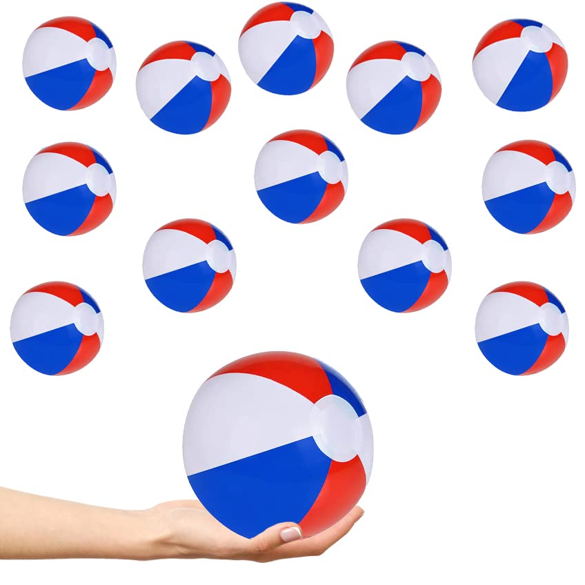 The Dreidel Company Inflatable Patriotic Beach Balls US Flag Design for Swimming Pool Party, Birthday, Summer Fun Toy, 12" Inch (6-Pack)