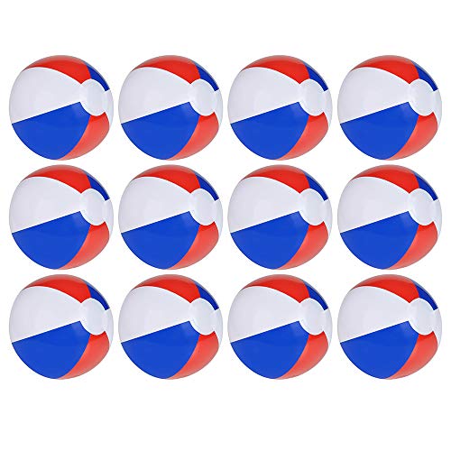 The Dreidel Company Inflatable Patriotic Beach Balls US Flag Design for Swimming Pool Party, Birthday, Summer Fun Toy, 12" Inch (6-Pack)