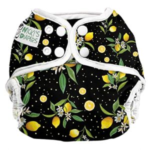 nicki's diapers one size snap cloth diaper cover | adjustable waterproof cover for baby boys or baby girls | coves prefold cloth diapers, flat diapers, or fitted | 8-35+lbs (squeeze the day)