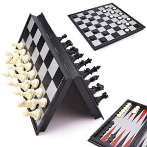 Oumoda 12.5" 3 in 1 Magnetic Kids Chess Set w/Folding Case Chess Board - Plastic Chess Checkers Backgammon Sets for Scholastic Classroom Beginner, Portable Travel Educational Learning Toys Gifts