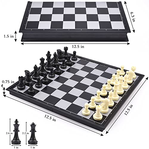 Oumoda 12.5" 3 in 1 Magnetic Kids Chess Set w/Folding Case Chess Board - Plastic Chess Checkers Backgammon Sets for Scholastic Classroom Beginner, Portable Travel Educational Learning Toys Gifts