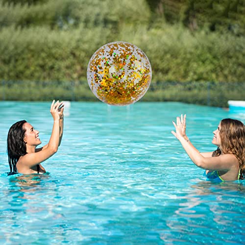 Utoimkio 16 Inch Giant Inflatable Beach Ball Swimming Pool Ball, Bling Bling Glitter Sparkle Sequin Beach Floatable Balls for Summer Holiday Parties Favors, Outdoor Water Fun Toys (Color A)