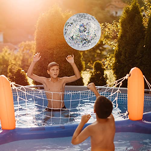 Utoimkio 16 Inch Giant Inflatable Beach Ball Swimming Pool Ball, Bling Bling Glitter Sparkle Sequin Beach Floatable Balls for Summer Holiday Parties Favors, Outdoor Water Fun Toys (Color A)