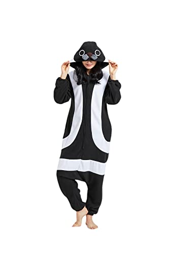 DarkCom Cosplay Ribbon Seal Animal Onesie Christmas Pajamas Polar Fleece Homewear One Piece Sleepwear for Men Women Small