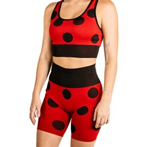 Miraculous Ladybug Womens Sports Bra and High waisted Bike short set for gym workout, exercise, yoga, cycling and running by MAXXIM Medium