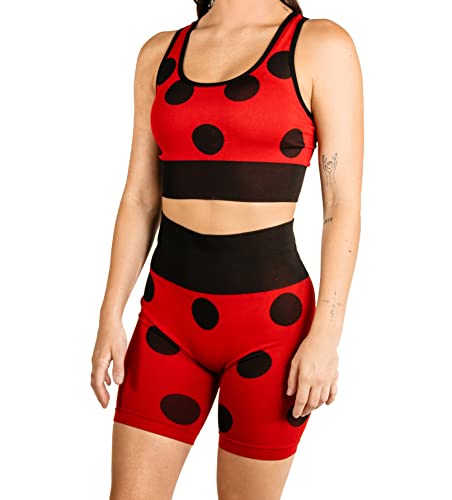 Miraculous Ladybug Womens Sports Bra and High waisted Bike short set for gym workout, exercise, yoga, cycling and running by MAXXIM Medium