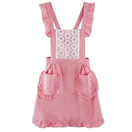 Cute Retro Apron Vintage Ruffle Kitchen Cooking Apron with Pockets for Women Pink