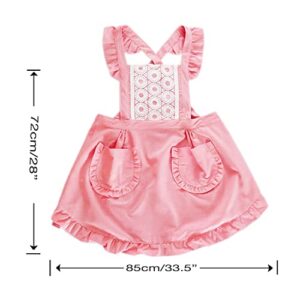 Cute Retro Apron Vintage Ruffle Kitchen Cooking Apron with Pockets for Women Pink