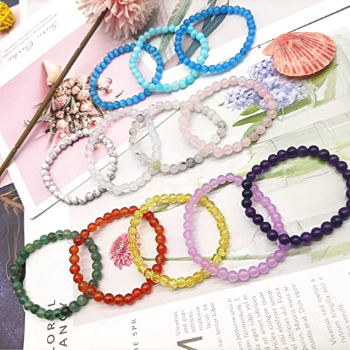 SONNYX 12Pcs Gemstone 6mm Semi Precious Round Beaded Bracelet Set For Women Men Healing Crystal Stretch Energy Stone Bead Bracelets Jewelry