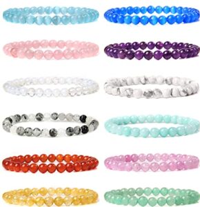 sonnyx 12pcs gemstone 6mm semi precious round beaded bracelet set for women men healing crystal stretch energy stone bead bracelets jewelry