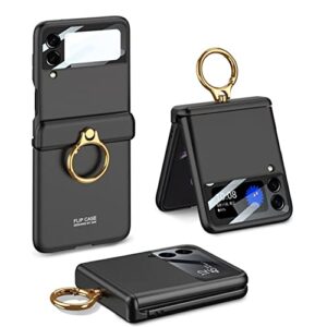 shieid samsung flip 3 case with ring, z flip 3 case hinge protection, flip z 3 case shockproof magnetic attraction hinge protective case compatible with galaxy z flip 3 5g, black