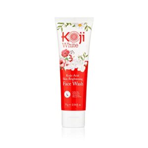 koji white kojic acid skin brightening face wash for exfoliating face, hydrating face moisturizer, vegan face wash, even skin tone with vitamin c, flower extracts, vitamin e, 2.54 fl oz