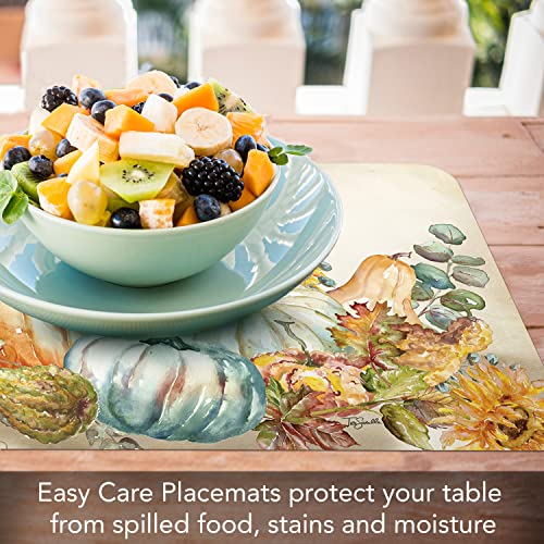 CounterArt Harvest Pumpkins & Sunflowers 4 Pack Reversible Easy Care Flexible Plastic Placemats Made in The USA BPA Free PVC Free Easily Wipes Clean