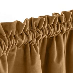 Lazzzy Gold Velvet Valance Blackout Thermal Insulated Scalloped Valance Small Short Wave-Shaped Window Curtain for Bedroom Living Room 18 Inch Curtain Valance Rod Pocket 1 Panel Gold Brown