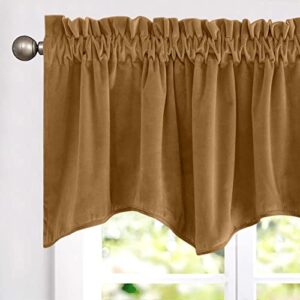 Lazzzy Gold Velvet Valance Blackout Thermal Insulated Scalloped Valance Small Short Wave-Shaped Window Curtain for Bedroom Living Room 18 Inch Curtain Valance Rod Pocket 1 Panel Gold Brown