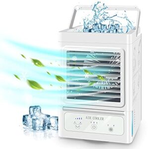 portable air conditioner with 3 wind speeds,60°&120°auto oscillation evaporative portable air conditioner fan,quite personal air cooler humidifier for home office outdoor,white