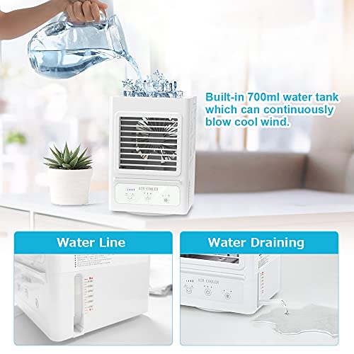 Portable Air Conditioner with 3 Wind Speeds,60°&120°Auto Oscillation Evaporative Portable Air Conditioner Fan,Quite Personal Air Cooler Humidifier for Home Office Outdoor,White