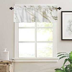 Kitchen Valances for Windows Marble Home Decor Rod Pocket Valance Curtain Topper for Bedroom Living Room Laundry 54x18 in White and Gold Texture Modern Abstract Ombre