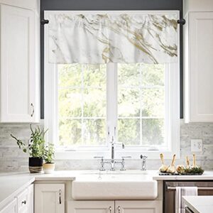 Kitchen Valances for Windows Marble Home Decor Rod Pocket Valance Curtain Topper for Bedroom Living Room Laundry 54x18 in White and Gold Texture Modern Abstract Ombre