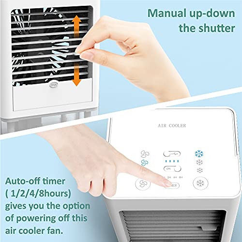 Portable Air Conditioner with 3 Wind Speeds,Personal Air Cooler with 1/2/4/8H Timer,Touch Control Evaporative Portable Air Conditioner Fan for Home Office Bedroom Outdoor,White