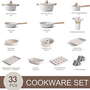 Pots and Pans Set - Nonstick Kitchen Cookware + Bakeware Set Granite Kitchenware Set, Induction Cookware Sets with Frying Pan Stockpot Saucepan Basket Cookie Sheet and Baking Pans for Cooking Gift