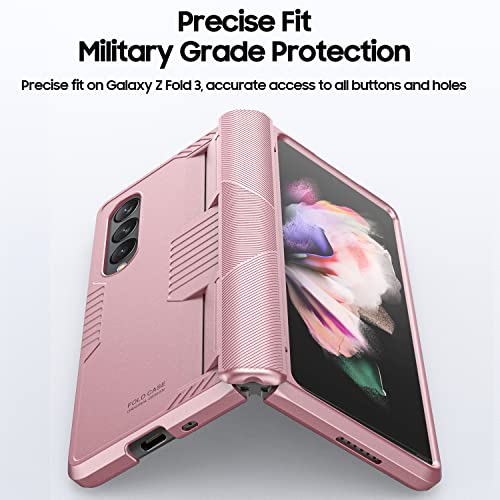 Cenmaso Armor Case Designed for Samsung Galaxy Z Fold 3 Case, Z Fold 3 Case with Hinge Protection,Heavy-Duty Anti-Fall Protective Case for Galaxy Z Fold 3- Rose Gold