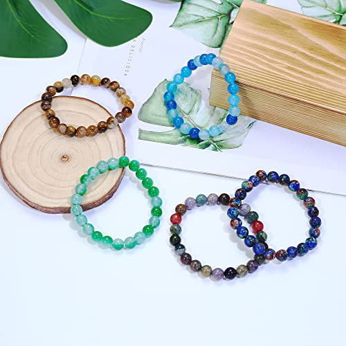 JeryWe 12 Pcs 8mm Beaded Bracelets for Women Men Natural Stone Stackable Bracelet Charm Beaded Healing Crystal Stretch Bracelets Jewelry