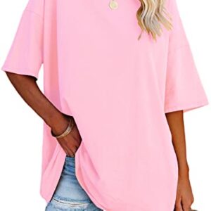 YEXIPO Women's Oversized T Shirts Summer Short Sleeve Loose Fit Casual Crewneck Plain Tunic Tops Pink