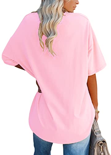 YEXIPO Women's Oversized T Shirts Summer Short Sleeve Loose Fit Casual Crewneck Plain Tunic Tops Pink