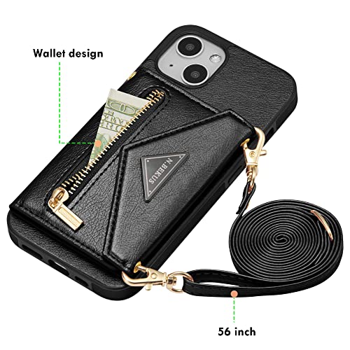 ZCDAYE Crossbody Wallet Phone Cases for iPhone 13, iPhone 13(6.1 inch) Wallet Phone Case, Premium Leather Phone Case for iPhone 13(6.1 inch) - Black