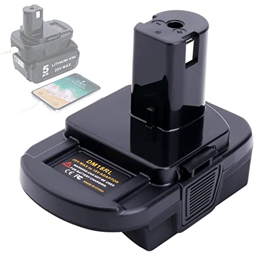 Lasica Adapter w/USB Port Compatible with DeWalt 20V Max XR Battery and Compatible with Milwaukee M18 18V Battery Convert to Replacement for Ryobi 18-Volt ONE+ Cordless Tool Battery Packs