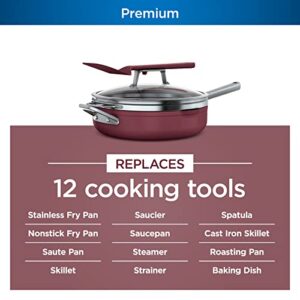 Ninja CW102RD Foodi NeverStick PossiblePan, Premium Set with 4-Quart Capacity Pan, Steamer/Strainer Basket, Glass Lid & Integrated Spatula, Nonstick, Durable & Oven Safe to 500°F, Cherry Tart