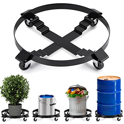 Multi Purpose Drum Dolly 55 Gallon and 30 Gallon 24 Inch Plant Stand with Wheels Swivel Casters Wheel Steel Frame Dolly Non Tipping Hand Truck Capacity 1000 Pound Barrel Dollies Black