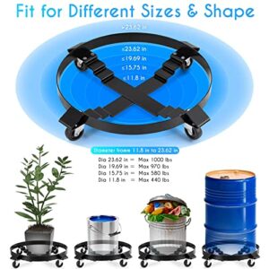 Multi Purpose Drum Dolly 55 Gallon and 30 Gallon 24 Inch Plant Stand with Wheels Swivel Casters Wheel Steel Frame Dolly Non Tipping Hand Truck Capacity 1000 Pound Barrel Dollies Black