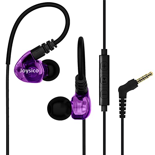 Joysico Sport Headphones Wired Over Ear In-ear Earbuds for Kids Women Small Ears Comfortable, Earhook Earphones for Running Exercise Jogging, Ear Buds with Microphone and Volume for Cell Phones Purple