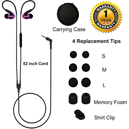 Joysico Sport Headphones Wired Over Ear In-ear Earbuds for Kids Women Small Ears Comfortable, Earhook Earphones for Running Exercise Jogging, Ear Buds with Microphone and Volume for Cell Phones Purple