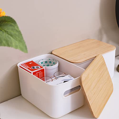 Citylife 2 Packs Plastic Storage Bins with Bamboo lids Stackable Storage Containers for Organizing, Bundled with Labels and Marker 10.24 x 7.01 x 6.1 inch