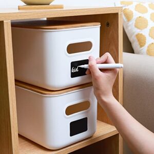 Citylife 2 Packs Plastic Storage Bins with Bamboo lids Stackable Storage Containers for Organizing, Bundled with Labels and Marker 10.24 x 7.01 x 6.1 inch