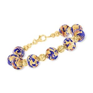 ross-simons italian blue murano glass bead bracelet in 18kt gold over sterling. 7 inches