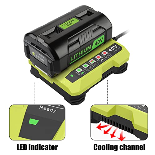 ANTRobut 6.0Ah Replacement Ryobi 40V Battery and Charger Kit for Ryobi 40V Lithium-Ion Battery OP4026 OP40601 OP4050A OP4040 OP4030 OP4050 with OP401 Ryobi 40V Charger