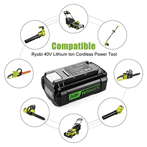 ANTRobut 6.0Ah Replacement Ryobi 40V Battery and Charger Kit for Ryobi 40V Lithium-Ion Battery OP4026 OP40601 OP4050A OP4040 OP4030 OP4050 with OP401 Ryobi 40V Charger