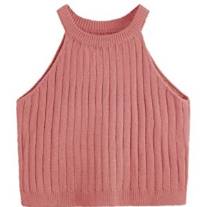 SweatyRocks Women's Knit Crop Top Ribbed Sleeveless Halter Neck Vest Tank Top Watermelon Pink M